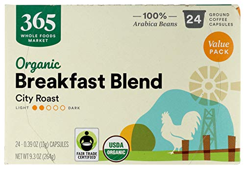 365 by Whole Foods Market, Organic Breakfast Blend Coffee Capsules, 0.39 Ounce (Pack of 24)