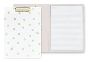 kate spade new york clipboard folio with low profile clip, professional padfolio includes lined notepad, pen loop, and pocket, gold dot with script