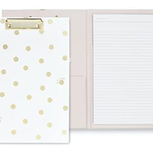 Kate Spade New York Clipboard Folio with Low Profile Clip, Professional Padfolio Includes Lined Notepad, Pen Loop, and Pocket, Gold Dot with Script