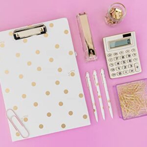 Kate Spade New York Clipboard Folio with Low Profile Clip, Professional Padfolio Includes Lined Notepad, Pen Loop, and Pocket, Gold Dot with Script