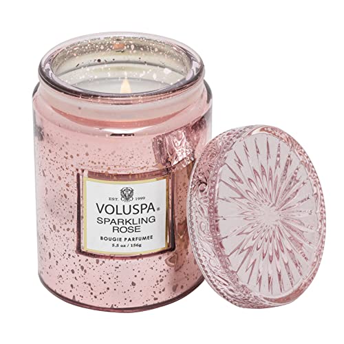 Voluspa Sparkling Rose Candle | Small Glass Jar | 5.5 Oz. | 50 Hour Burn Time | Hand-Poured Coconut Wax + All Natural Wicks for a Clean Burn | Vegan | Poured in The USA