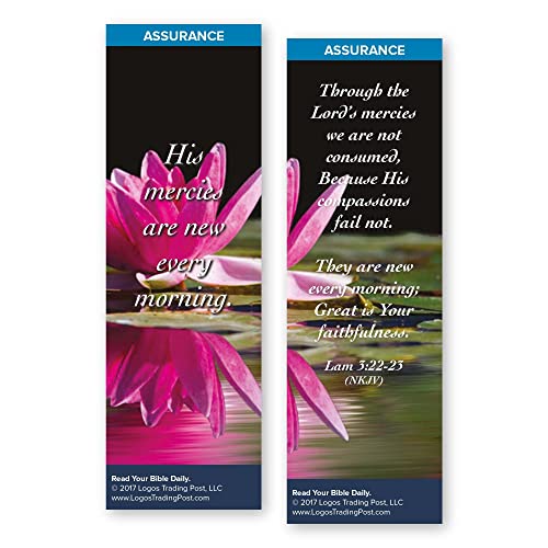 Christian Bookmark with Bible Verse, Pack of 25, Assurance Themed, His Mercies Are New Every Morning, Lamentations 3:22-23