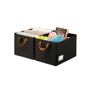 furnhome fabric storage bins for shelves,large storage basket for organizing with metal frame, flodable storage bins with handles for closet, black, 2-pack