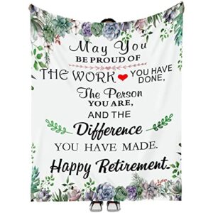 happy retirement gifts for women men blanket 60 x 50 inches retired throw blankets flannel blanket retirement gifts lightweight shaggy blankets home decor for nurse coworker bedding (succulents)