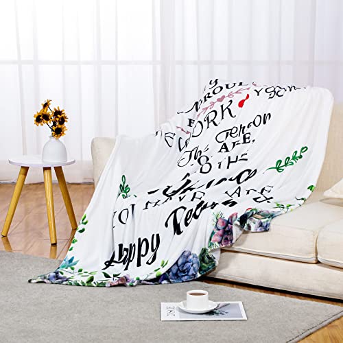 Happy Retirement Gifts for Women Men Blanket 60 x 50 Inches Retired Throw Blankets Flannel Blanket Retirement Gifts Lightweight Shaggy Blankets Home Decor for Nurse Coworker Bedding (Succulents)