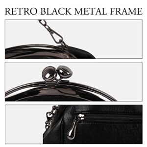 Oweisong Vintage Kiss Lock Top Handle Handbags for Women Retro Leather Shell Satchel Purse Tote Crossbody Shoulder Bags