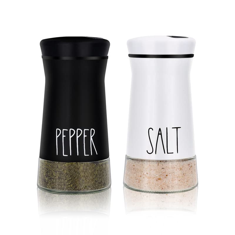 Farmhouse Salt and Pepper Shakers with Adjustable Pour Holes, Refillable Salt Shaker by Aelga, Perfect for Black Pepper, Kosher and Sea Salts