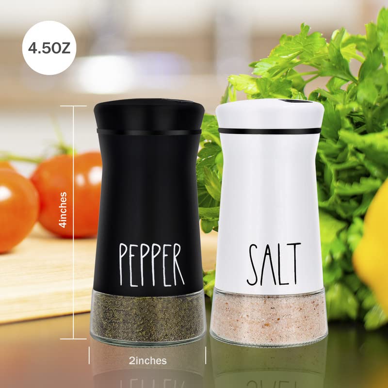 Farmhouse Salt and Pepper Shakers with Adjustable Pour Holes, Refillable Salt Shaker by Aelga, Perfect for Black Pepper, Kosher and Sea Salts