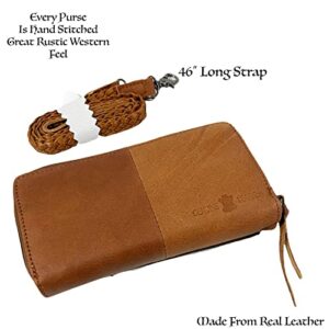 Urbalabs Cowhair Urbalabs Cowhair Genuine Leather Western Wallets Tri Fold Pouch Clutch Bag Purse Cell Phone Holder Wallet Hand Stitched (Light Brown)