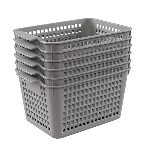 Ramddy Pantry Storage Baskets Bin, Small Plastic Gray Basket, 6 Packs