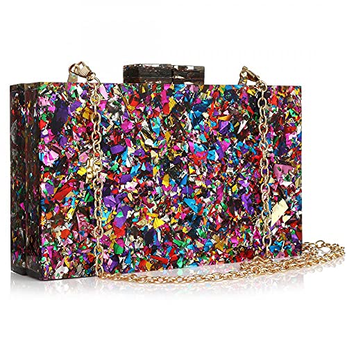 Mixed Color Sequins Acrylic Evening Bag Unique Square Bag Dress Purse for Women Party Evening Clutch