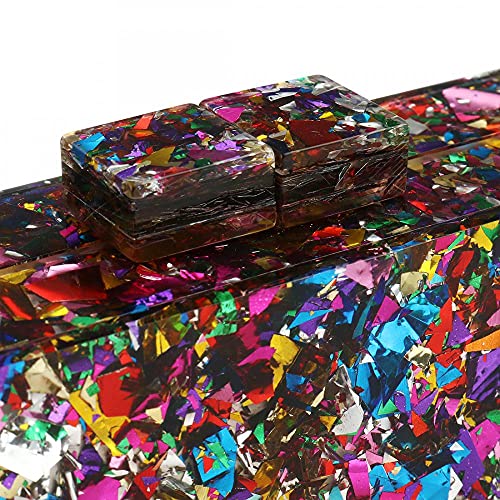 Mixed Color Sequins Acrylic Evening Bag Unique Square Bag Dress Purse for Women Party Evening Clutch