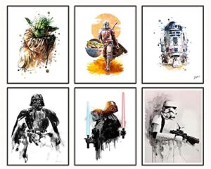 star wars posters star wars watercolor prints kids room decor star wars tv series poster darth maul darth siddious storm trooper pedro pascal & the child baby yoda poster set of 6 8 x 10 inch unframed