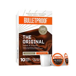 bulletproof original medium roast single-serve pods, 10 count, 100% arabica coffee sourced from guatemala, colombia, & el salvador