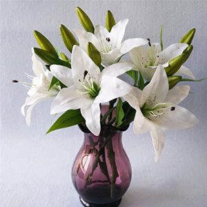 Hananona 8 Pcs Artificial Tiger Lily Real Touch Lily Easter Lily Fake Flowers for Wedding Home Party Easter Decoration Plastic Lily Faux Flowers (White, 8)