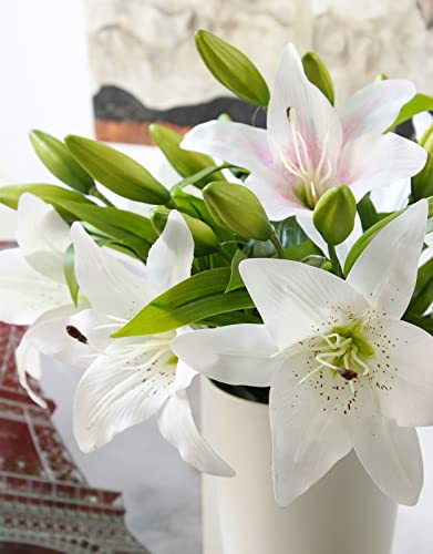 Hananona 8 Pcs Artificial Tiger Lily Real Touch Lily Easter Lily Fake Flowers for Wedding Home Party Easter Decoration Plastic Lily Faux Flowers (White, 8)