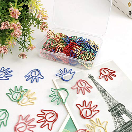 NX Garden Paper Clips 100PCS Colorful Palm Shape Paperclips Creative Bookmarks Stationery Office Supplies