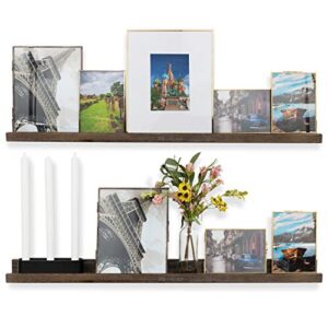 Rustic State Ted Wall Mount Narrow Picture Ledge Shelf Photo Frame Display - 36 Inch Floating Wooden Shelf for Living Room Office Kitchen Bedroom Bathroom Décor - Set of 4 - Torched Brown