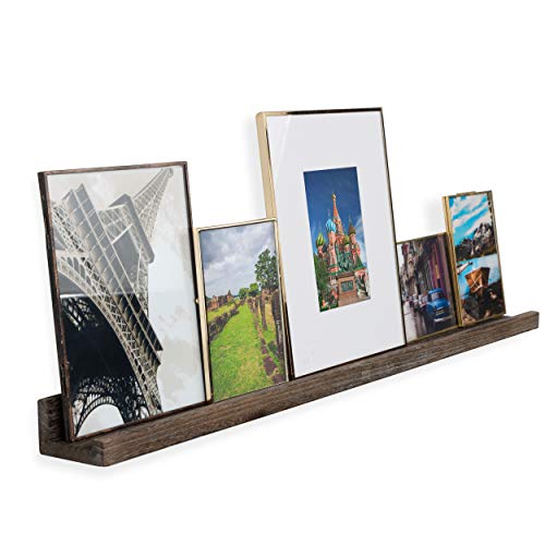 Rustic State Ted Wall Mount Narrow Picture Ledge Shelf Photo Frame Display - 36 Inch Floating Wooden Shelf for Living Room Office Kitchen Bedroom Bathroom Décor - Set of 4 - Torched Brown