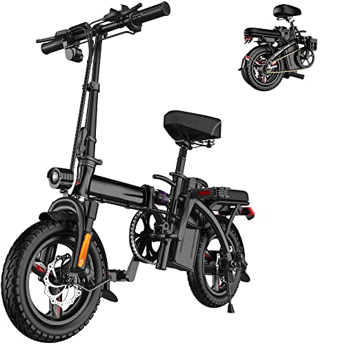 EBKAROCY Ebikes for Adults, 400W Motor 20MPH Max Speed, 14” Tire, 48V 15AH Removable Battery for Electric Bike, Multi-Shock Absorption, City Commuter, Foldable Adult Electric Bicycles for Women, Men