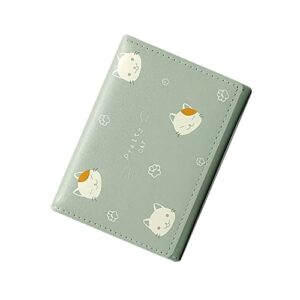 wolyepor cute cartoon cat print wallet short tri-fold wallet multi-card purse for women and girl (cartoon green)