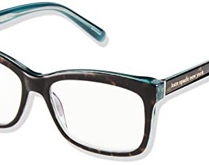 Kate Spade New York Women's Kate Spade Female Optical Style Dollie Rectangular Reading Glasses, Havana Blue/Demo Lens, 53mm, 15mm + 2.5