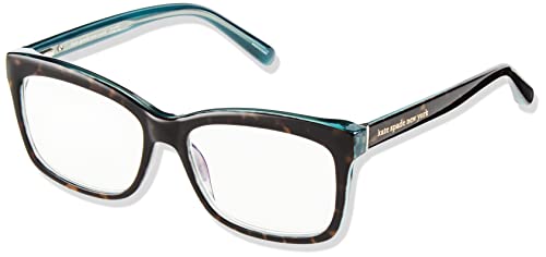 Kate Spade New York Women's Kate Spade Female Optical Style Dollie Rectangular Reading Glasses, Havana Blue/Demo Lens, 53mm, 15mm + 2.5