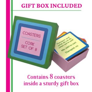 Funny Coasters | Cute Coasters | 8 Cork Coasters in Gift Box | Hostess Gifts | Funny Housewarming Gifts