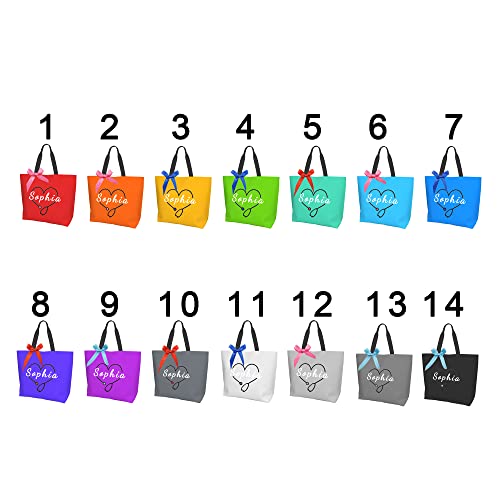 Huipeng Personalized Large Nurse Tote Bag, Customized Totes Bag with Name, Personalized Nurse with Heart Stethoscope Tote Bag Handbag for Nurse Doctor, Grey