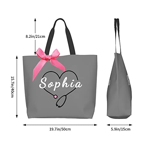 Huipeng Personalized Large Nurse Tote Bag, Customized Totes Bag with Name, Personalized Nurse with Heart Stethoscope Tote Bag Handbag for Nurse Doctor, Grey