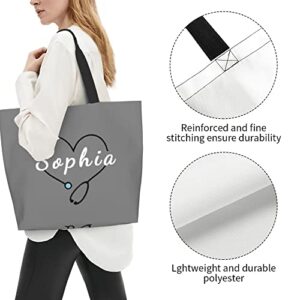 Huipeng Personalized Large Nurse Tote Bag, Customized Totes Bag with Name, Personalized Nurse with Heart Stethoscope Tote Bag Handbag for Nurse Doctor, Grey