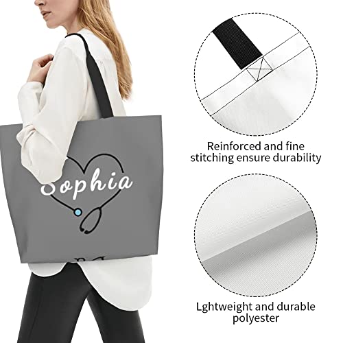 Huipeng Personalized Large Nurse Tote Bag, Customized Totes Bag with Name, Personalized Nurse with Heart Stethoscope Tote Bag Handbag for Nurse Doctor, Grey