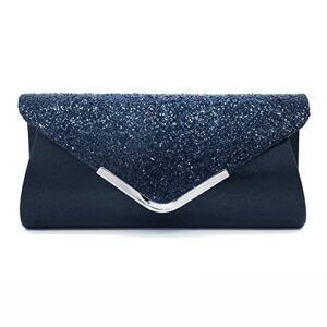 shiny sequins wedding party clutch bag handbag purse shoulder bag woman (navy blue)