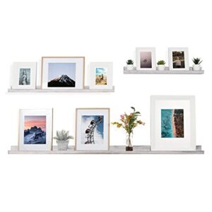 Rustic State Ted Narrow Wall Mounted Wooden Picture Ledge Photo Display Floating Shelf for Living Room Kitchen Bedroom Bathroom - Set of 6 with Varity Sizes 60 & 36 & 24 Inch - Burnt White