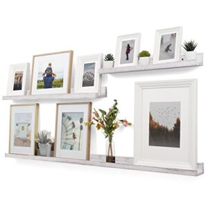 Rustic State Ted Narrow Wall Mounted Wooden Picture Ledge Photo Display Floating Shelf for Living Room Kitchen Bedroom Bathroom - Set of 6 with Varity Sizes 60 & 36 & 24 Inch - Burnt White