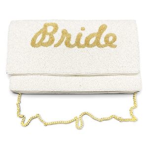 bride clutch purse bridal shower gift for bride white purse with gold letters- the beaded lily,white bride clutch with gold letters