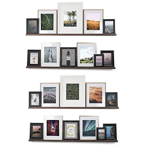 Rustic State Ted Wall Mount Narrow Picture Ledge Shelf Photo Frame Display - 52 Inch Floating Wooden Shelf for Living Room Office Kitchen Bedroom Bathroom Décor - Set of 4 - Burnt Brown