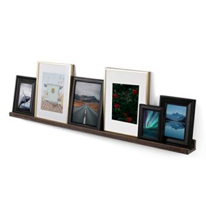 Rustic State Ted Wall Mount Narrow Picture Ledge Shelf Photo Frame Display - 52 Inch Floating Wooden Shelf for Living Room Office Kitchen Bedroom Bathroom Décor - Set of 4 - Burnt Brown