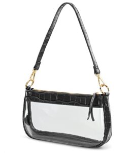 clear shoulder handbag classic 90s purse women vegan leather crocodile corssbody bag (black)