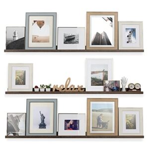 Rustic State Ted Wall Mount Extra Long Narrow Picture Ledge Photo Frame Display - 60 Inch Floating Wood Shelf for Living Room Office Kitchen Bedroom Bathroom Décor - Set of 3 - Burnt White