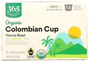 365 by whole foods market, coffee colombian cup vienna roast pods organic 12 count, 4.6 ounce