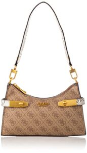 guess womens zadie logo top zip shoulder bag, latte logo python, one size us