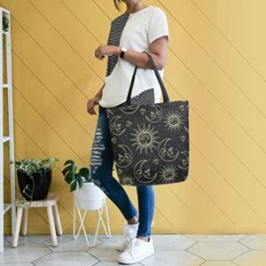 ALAZA Witchy Sun Moon Stars Large Canvas Tote Bag Shopping Shoulder Handbag with Small Zippered Pocket