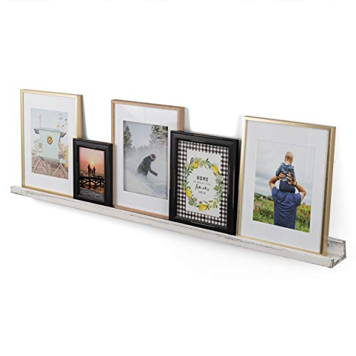 Rustic State Ted Wall Mount Narrow Picture Ledge Shelf Photo Frame Display - 52 Inch Floating Wooden Shelf for Living Room Office Kitchen Bedroom Bathroom Décor - Set of 4 - Burnt White