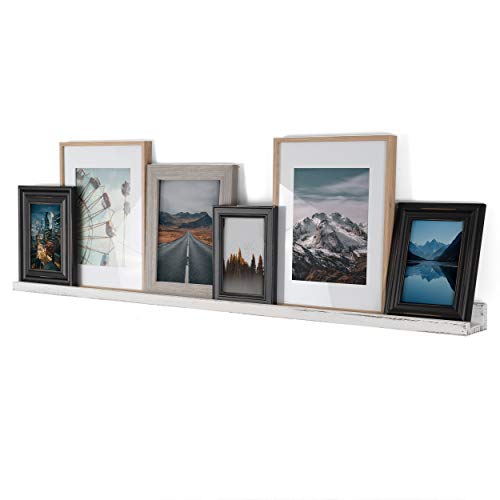 Rustic State Ted Wall Mount Narrow Picture Ledge Shelf Photo Frame Display - 52 Inch Floating Wooden Shelf for Living Room Office Kitchen Bedroom Bathroom Décor - Set of 4 - Burnt White