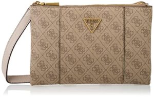 guess womens noelle double zip crossbody, latte, one size us