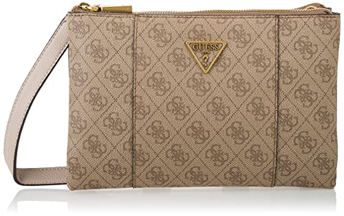 GUESS womens Noelle Double Zip Crossbody, Latte, one size US