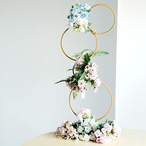 Efavormart 3ft 4-Tier Gold Metal Hoop Pillar Flower Stand, Wreath Wedding Arch Table Centerpiece