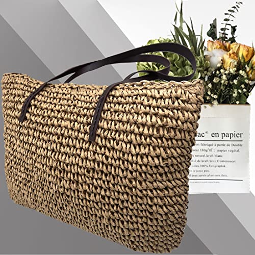 Abuyall Straw Purses for Women Shoulder Handbags Weaving Summer Beach Tote Bag (Solid)