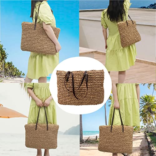 Abuyall Straw Purses for Women Shoulder Handbags Weaving Summer Beach Tote Bag (Solid)